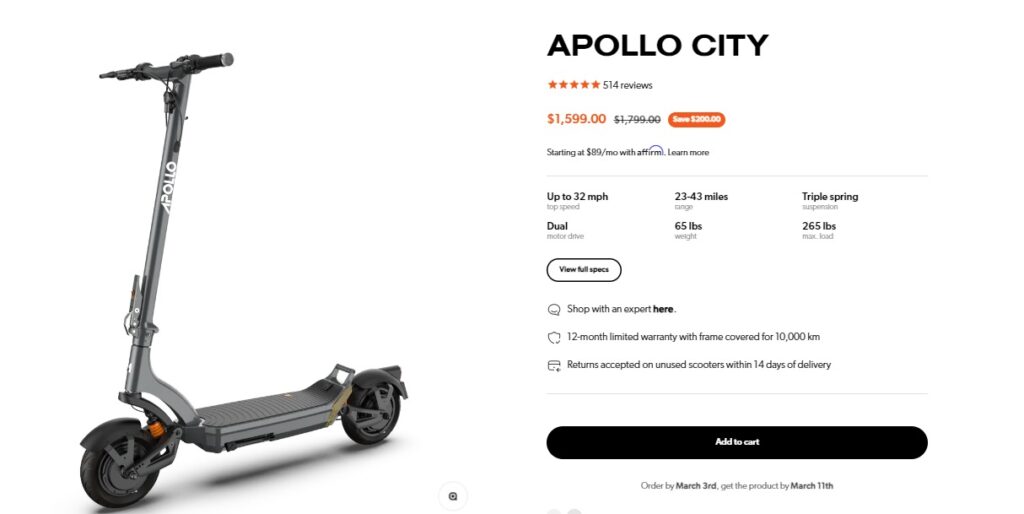 Apollo City 200 Scooter - (2024) Best Electric Scooters